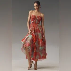 Hutch | Dresses | Hutch Corene Strapless Floral Tulle Aline Midi Dress ...